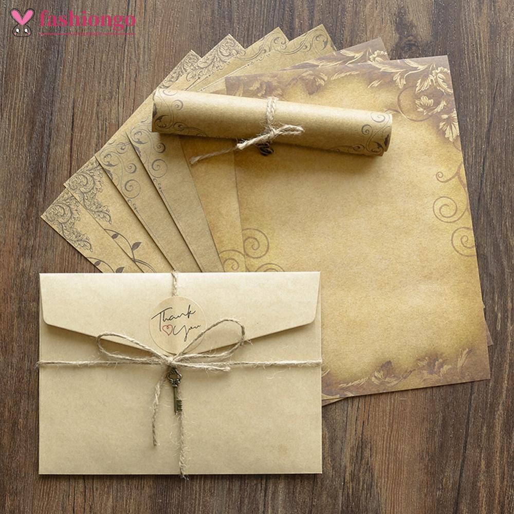 FASHIONGO Vintage Kraft Envelope Letter Paper Set Valentine's Day Love ...