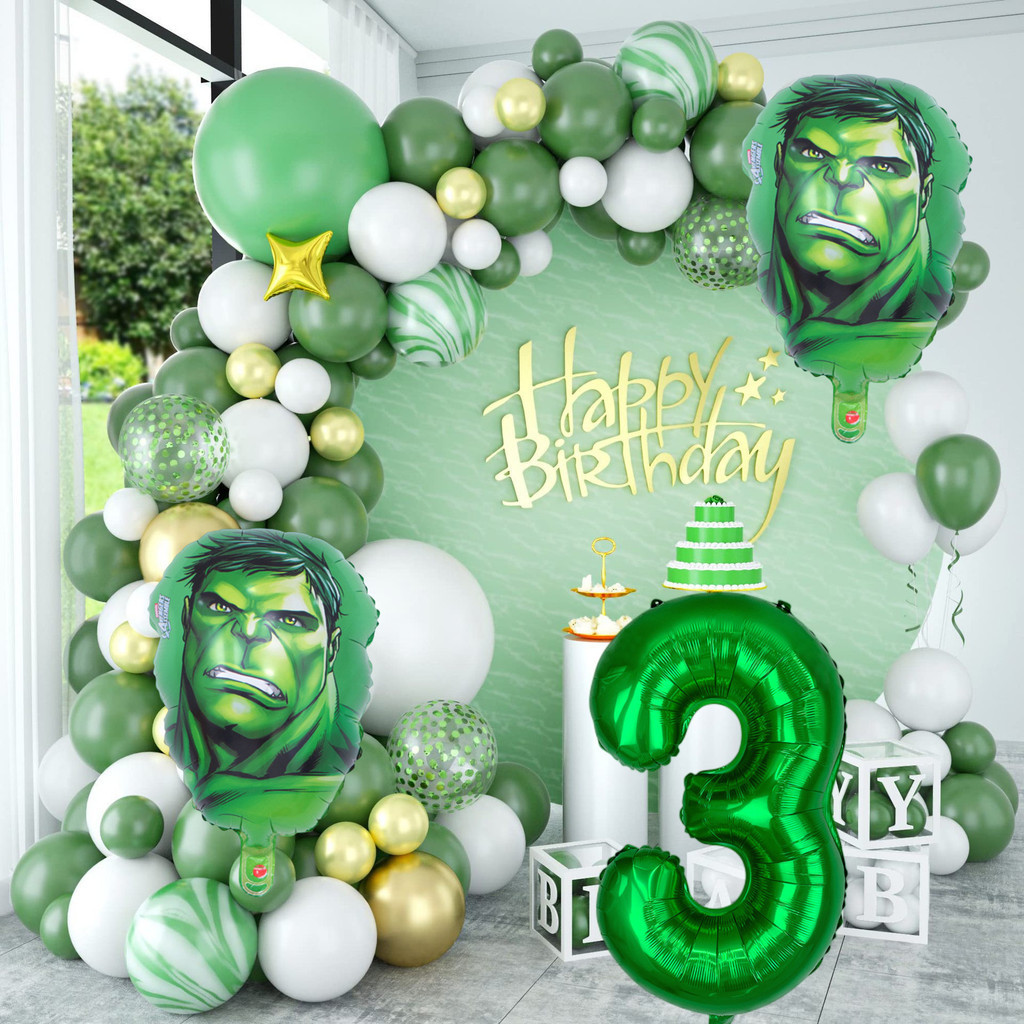 Superhero Avengers Hulk Theme Balloons Set Green White Latex Balloon ...