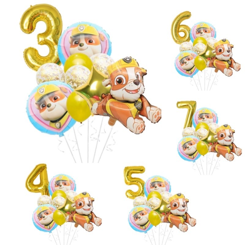 Pink Paw Patrol Rubble Party Balloons 32"inch Gold Number Mini Dog Foil ...