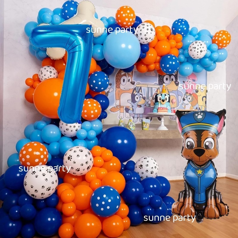 Paw Patrol Chase Theme Balloons Garland Arch Kit 32"blue Number Balloon Standing Chase Paw Bone ...