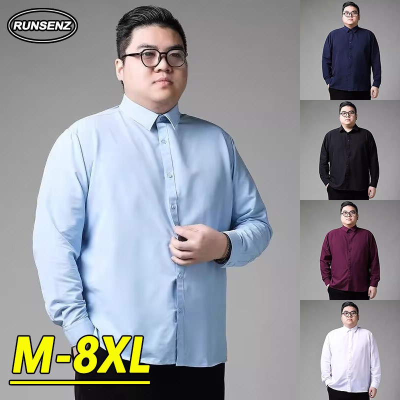 M-8XL Fat Man Plus Size Business Plain Shirt Men Work Top Simple Loose ...
