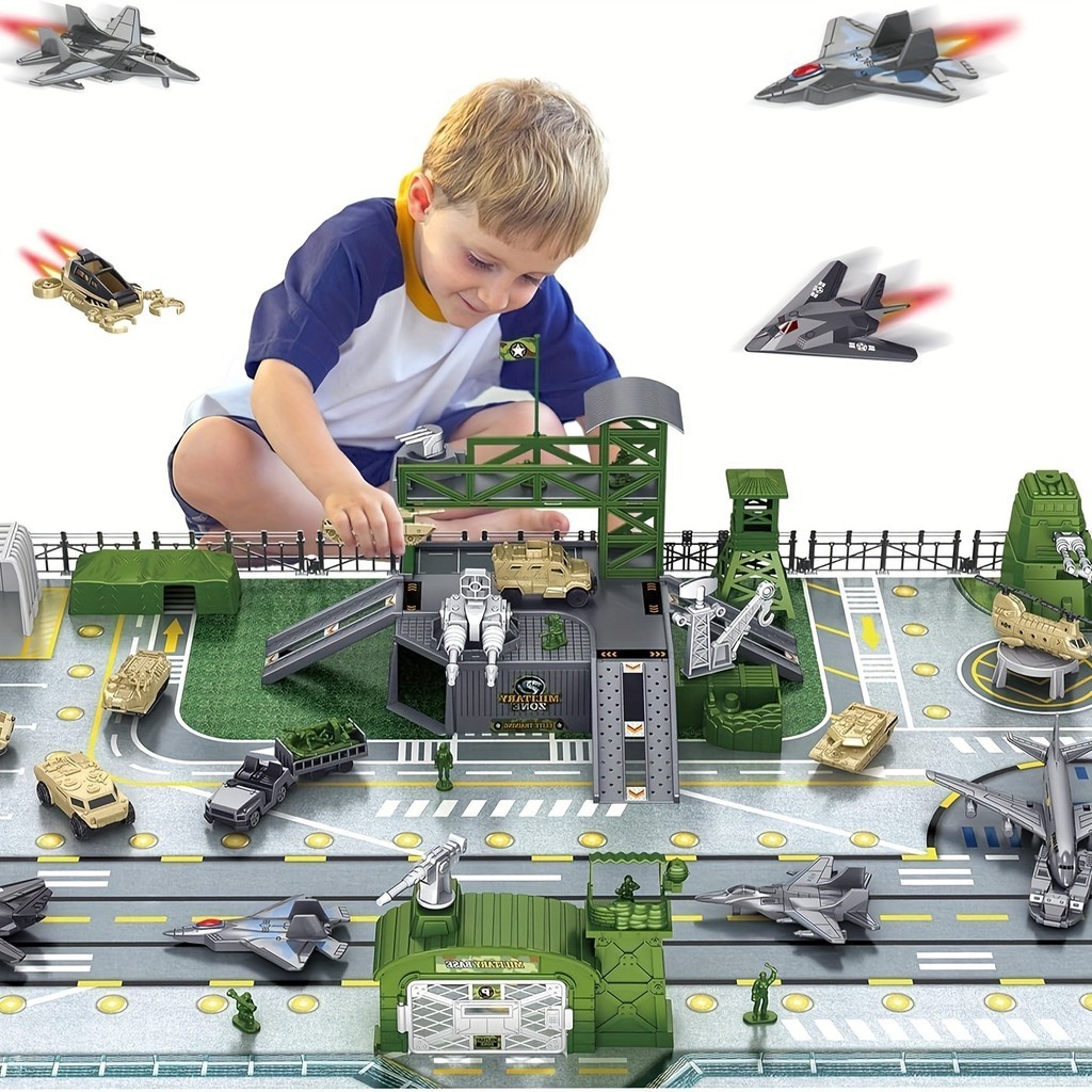 Military Base Army Toy Set With Military Man Action Figure Airplane Toy ...