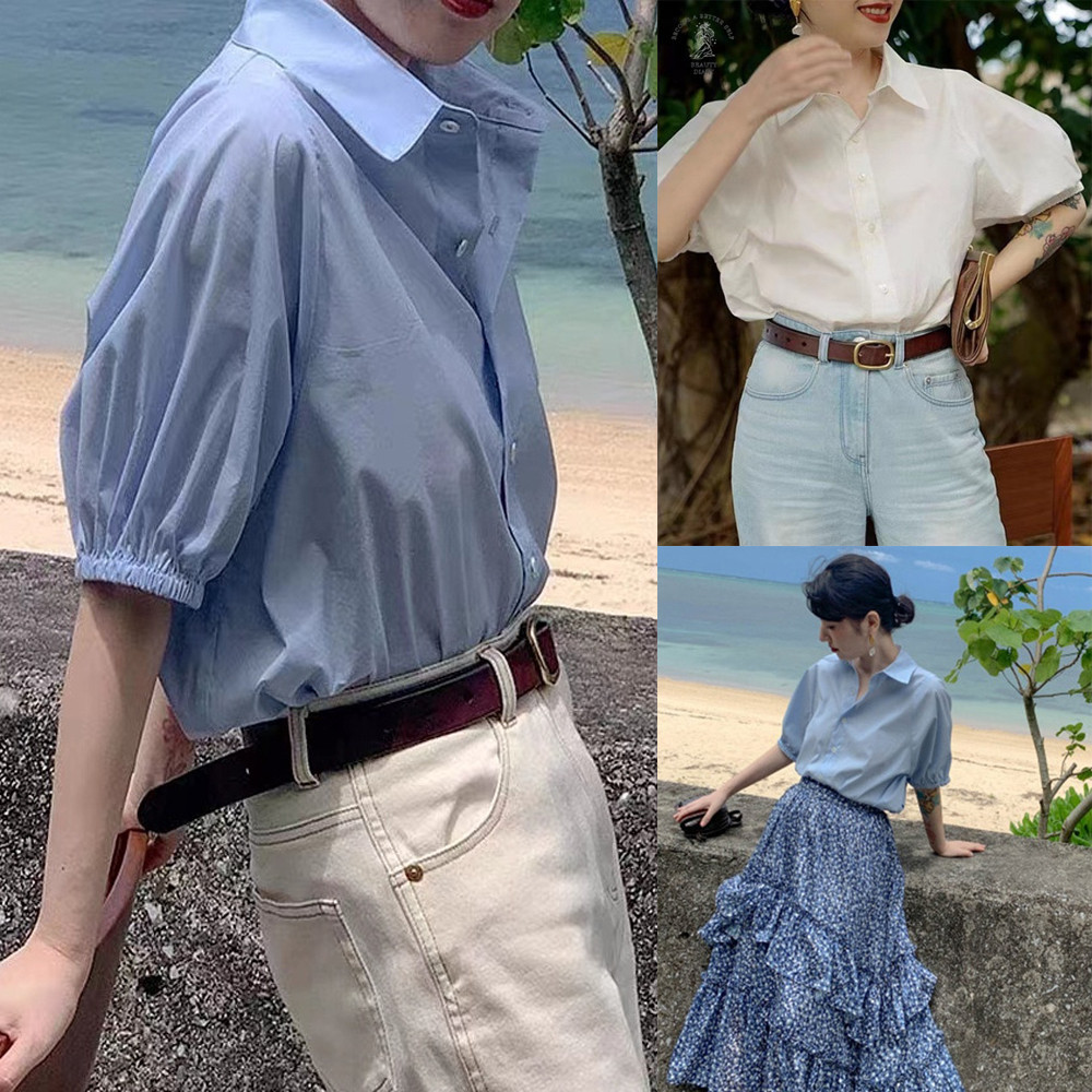 {shipped From Manila Cod} Blouse For Women Korean Retro Short Bubble