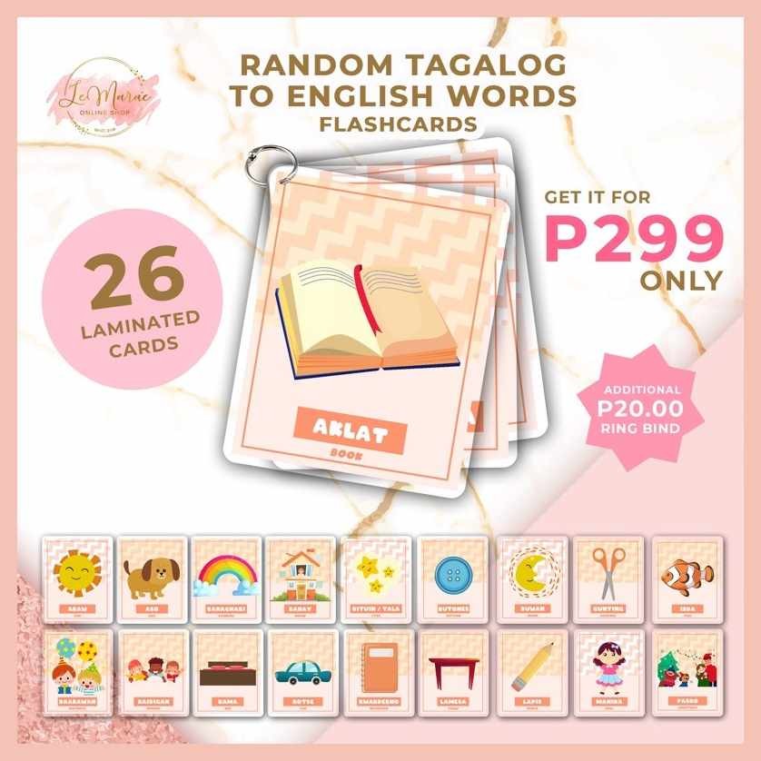 RANDOM{A)TAGALOG;h;ENGLISH;GT`WORDS;VC`Laminated;sz`Educational