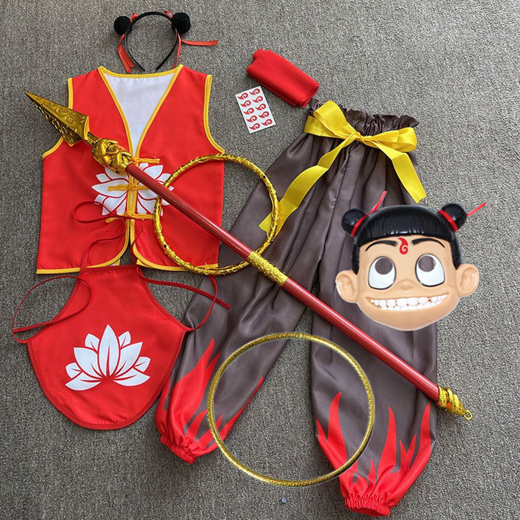 Kindergarten Anime Costume Halloween Clothes Full Set Dance Props Nezha ...