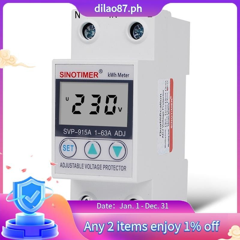 SINOTIMER SVP-915A 63A Single Phase Adjustable Intelligent Overvoltage Protector with Metering ...