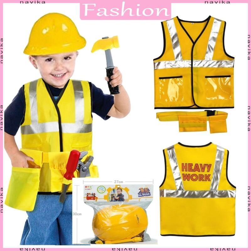 NAV Construction Worker Costumes Kid Builder Career Outfit Pretend Role ...