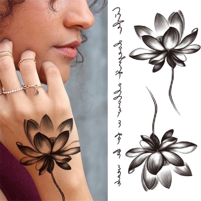 1 Sheet Flower Lotus Tattoo Sticker Waterproof Lasting Temporary Tattoo ...