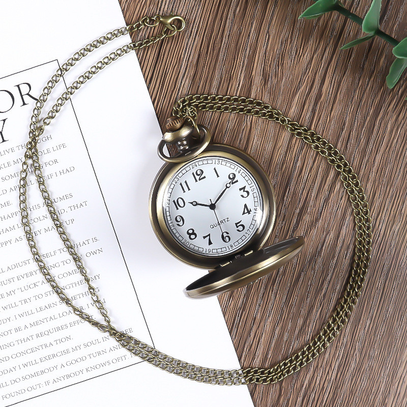 Large Pocket Watch Retro Flip Roman Polished Men's Watch Student Quartz ...