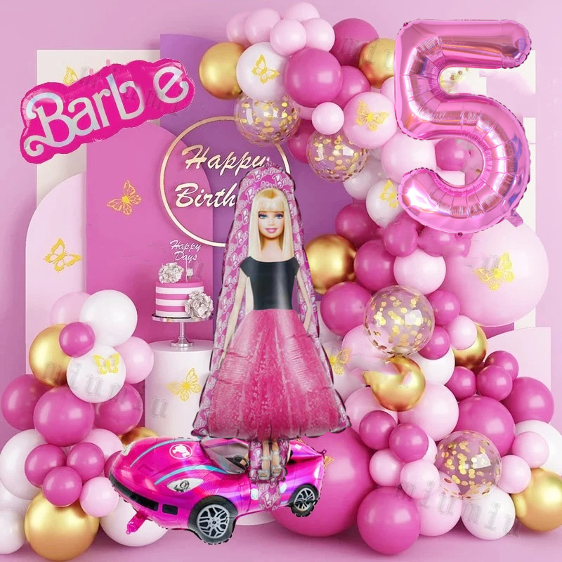 Barbie Balloons Garland Pink Number Balloon 18"Roundball Princess Theme ...