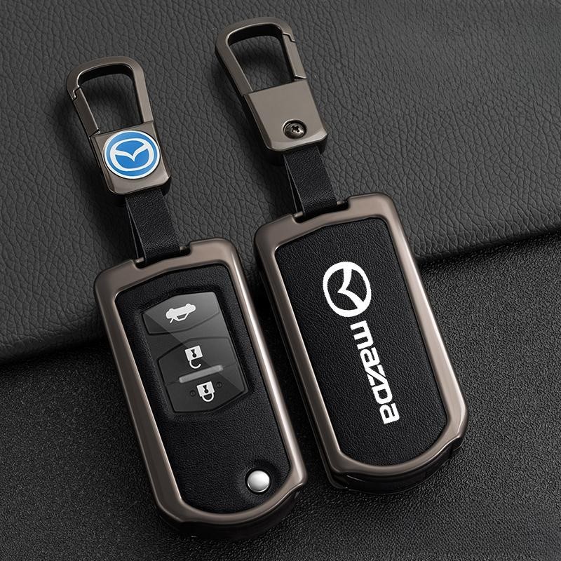 2/3 Buttons Alloy+Leather Car Fold Key Cover Shell Fit for Mazda 3 5 6 ...
