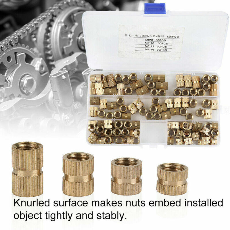 M2-M10 Assorted Brass Cylinder Knurled Threaded Round Insert Embedded ...