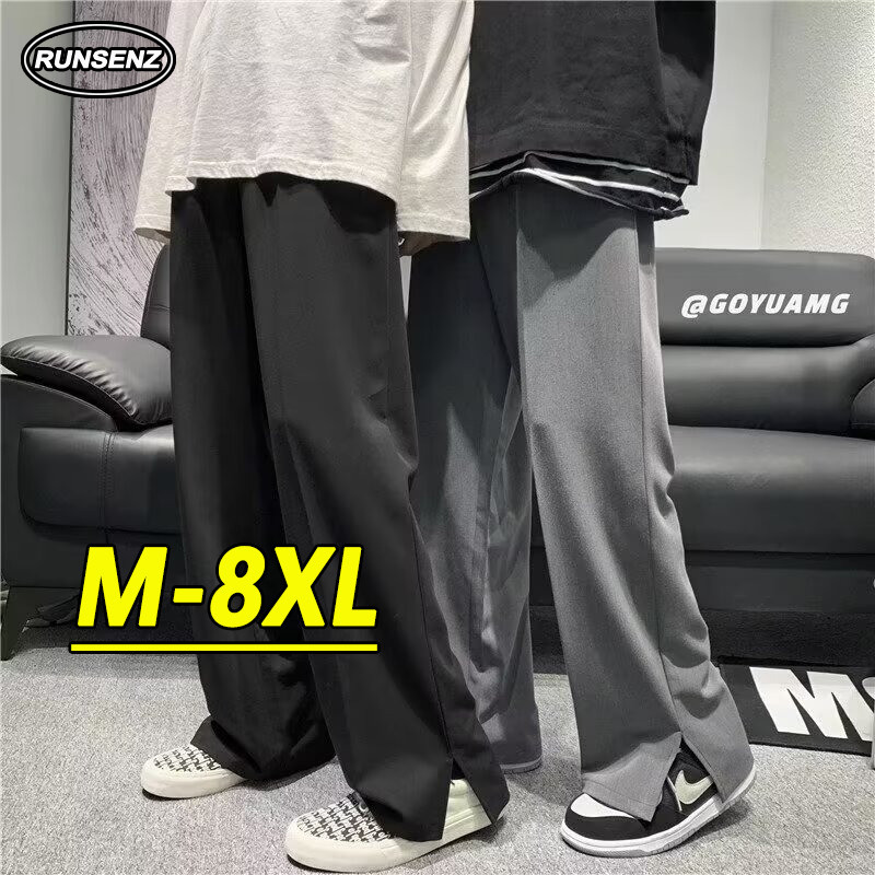 S-8XL Korean Design Basic Suit Pants Men Simple Causal Loose Straight Leg Drape Pants Plus Size ...