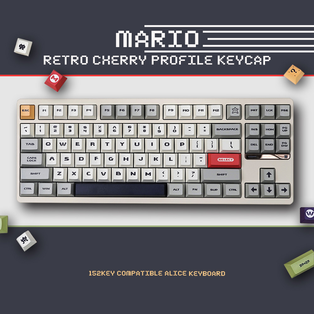 Alice Super Mario Keycaps 152Keys/Set PBT Cherry Profile Custom Keycaps ...
