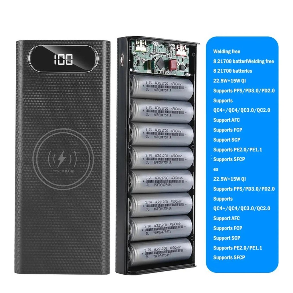 QC3.0 Quick Charge Battery 8 x 21700 Power Bank Case Welding Free Dual ...