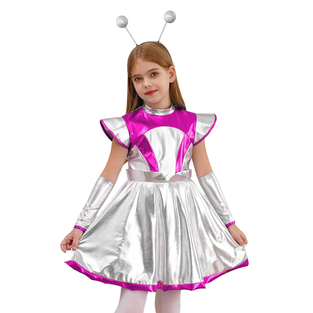 Children Girls Halloween Alien Outer Space Cutie Cosplay Dress with Arm ...