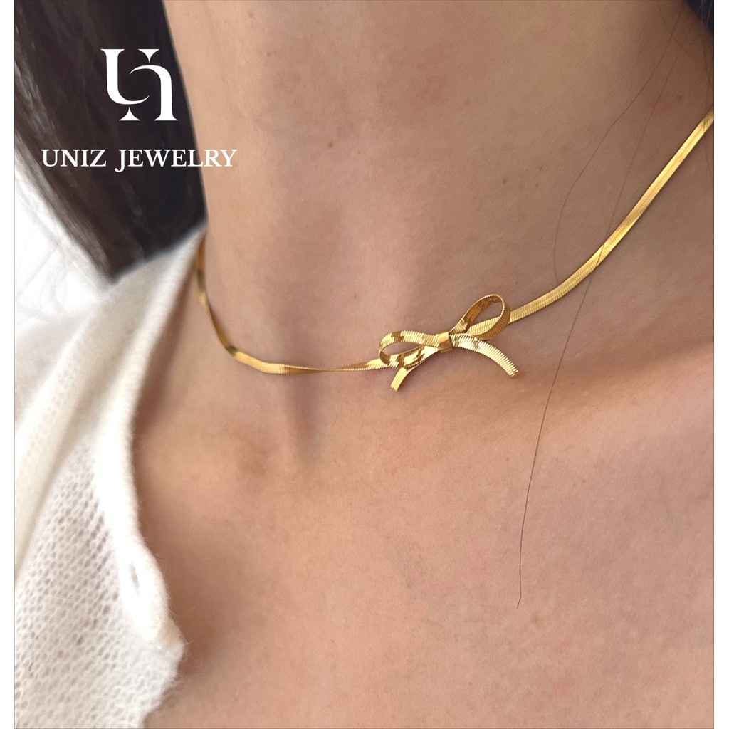 UNIZ 18K Bow Pole Chain Choken Necklace for Women Hypoallergenic ...