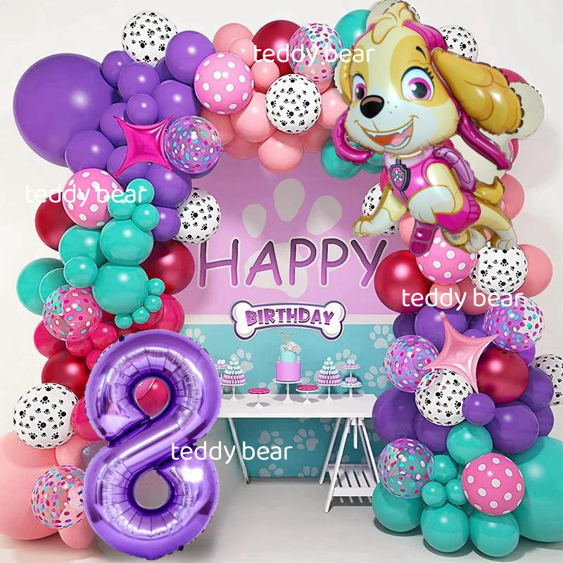 Paw Patrol Thme Balloons Garland Arch Kit 32"purple Number Balloon Big Dog Skye Paw Bone Foil ...