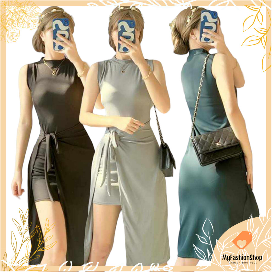 MyFashionShop | JONNA Knitted Plain Sleeveless Dress with Inner Skirt ...