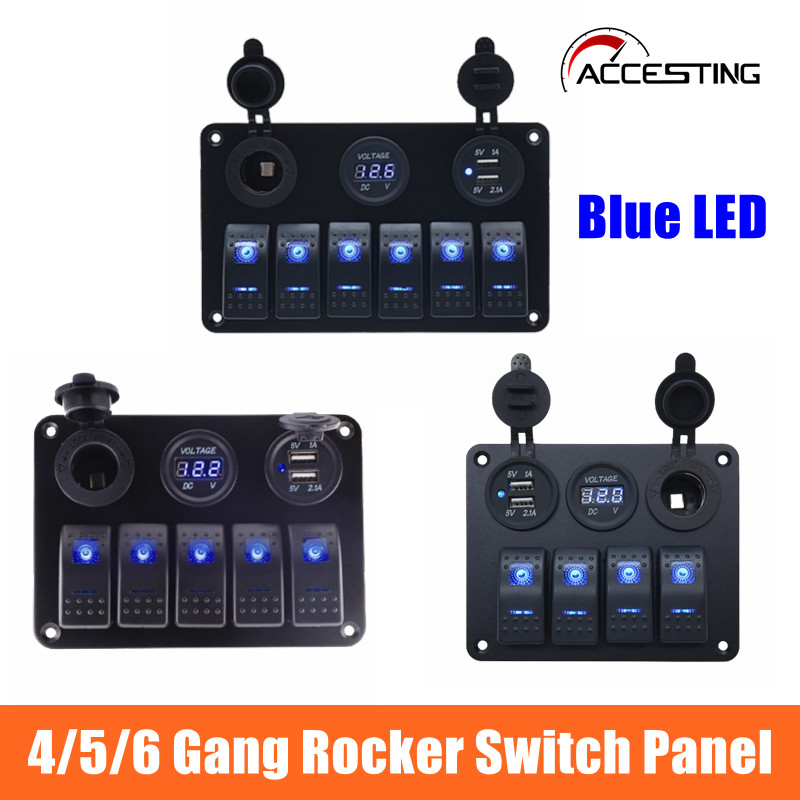 Blue LED 4/5/6 Gang Boat Rocker Switch Panel Waterproof Marine Switch Panel Aluminum Panel With ...
