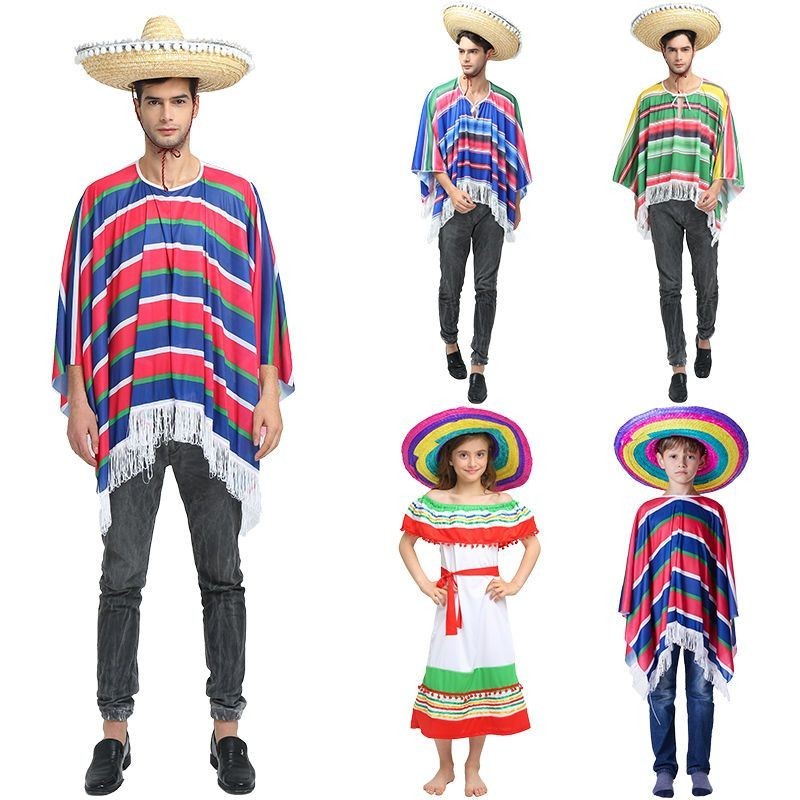 [Ready Stock] Christmas Easter Costume Mexican Cloak Colorful Mexican ...