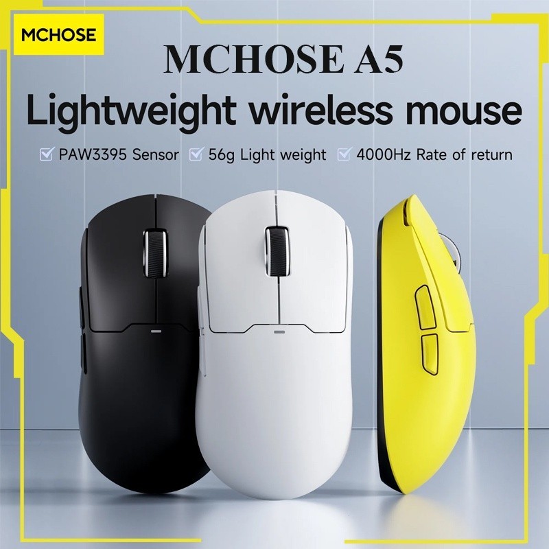 Mchose A5 Pro Max Wireless Mouse 2.4g Wired Bluetooth Three-Mode Lightweight Mouse Paw3395 Game ...