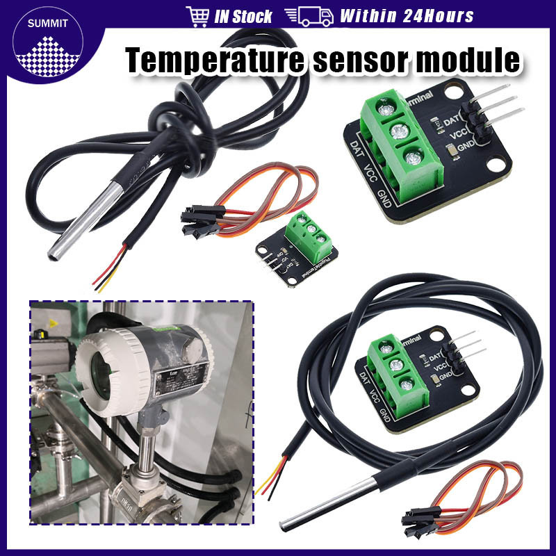 DS18B20 Temperature Sensor Module+Sensor Cable+Probe Terminal Adapter ...