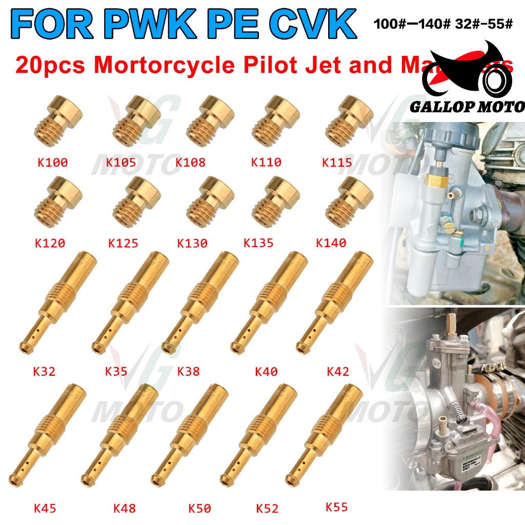 20Pcs Carburetor Main Jet Kit Set Slow/Pilot Jet for PWK Keihin OKO CVK ...
