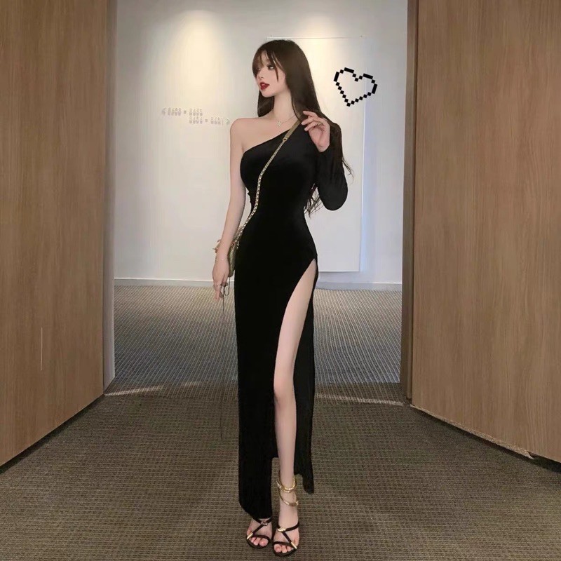 Korean Black Elegant Cocktail Evening Prom JS Split Long Dress Gown 080 ...