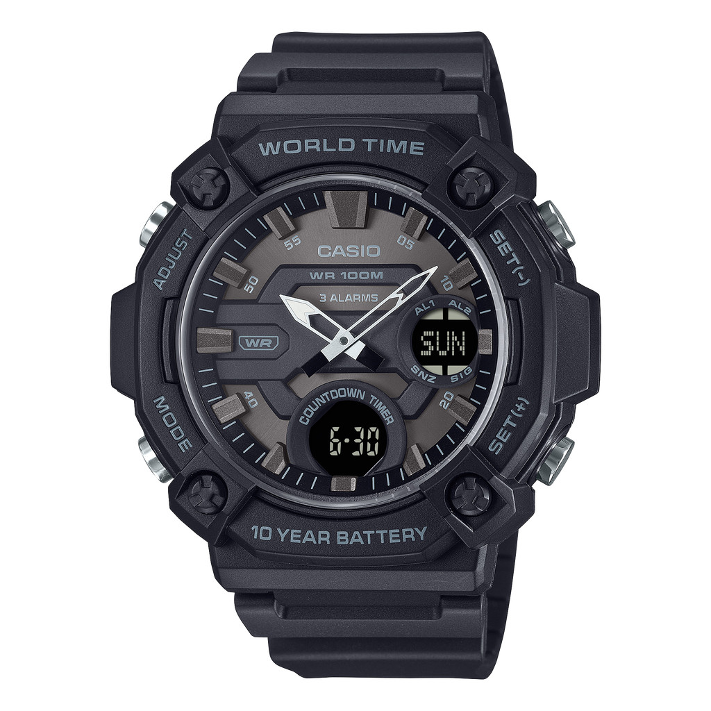 Casio (AEQ-120W-1BVDF) Black Resin Strap 100 Meter World Time Digital ...
