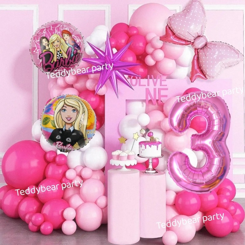 Barbie Balloon Theme Set 32inch Pink Number Balloon 0-9th Birthday Baby ...