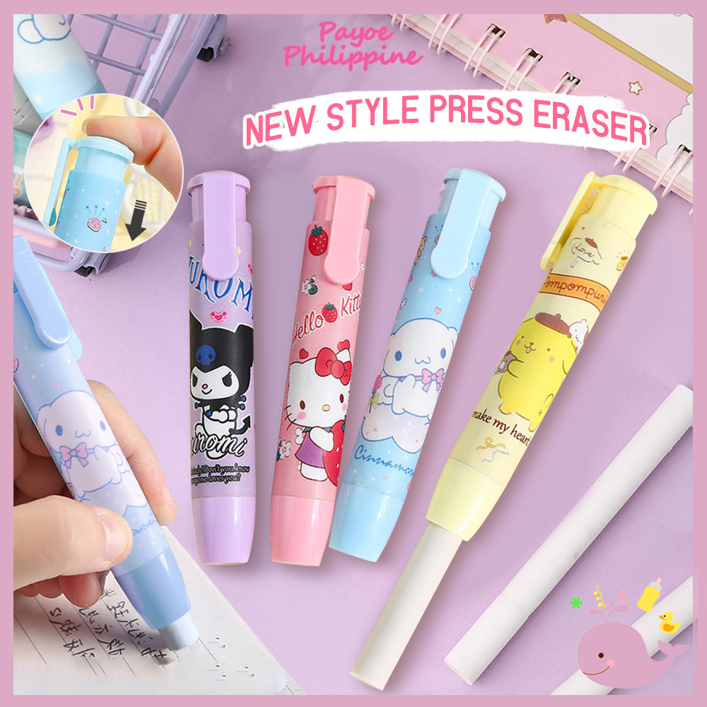 Payoe eraser for kids Cute Cartoon Pencil Eraser Retractable Pen Shape ...