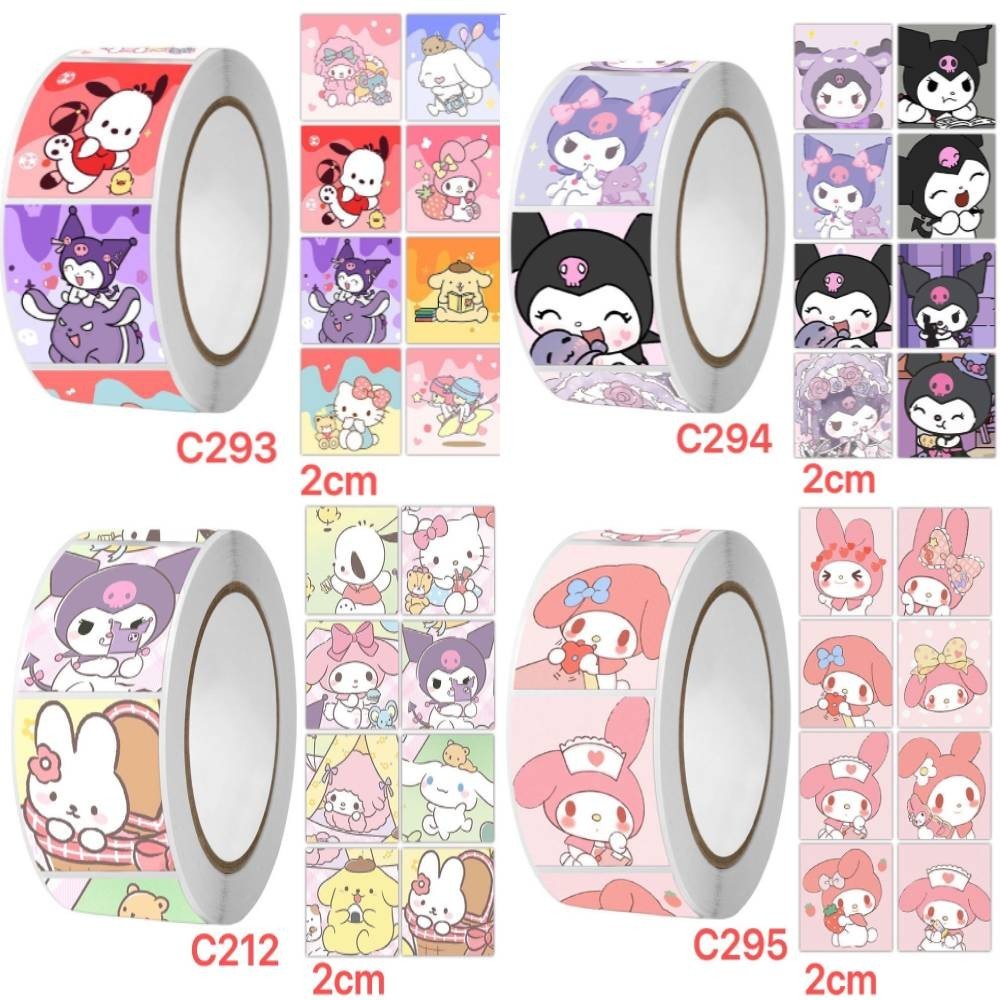 500Pcs/Roll Sanrio Cartoon Sticker DIY Tape Kuromi Pacha Dog Ania Anime ...