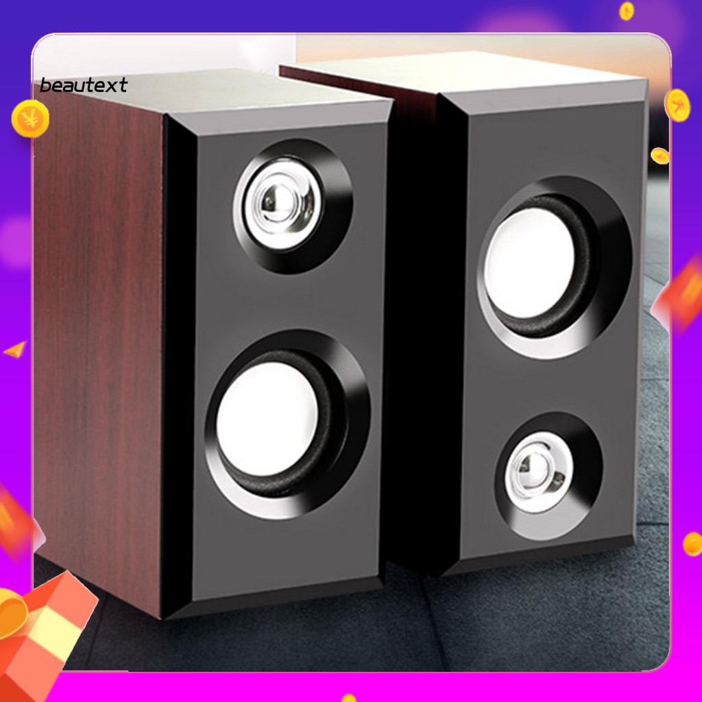 beautext 1 Pair Computer Speakers USB Powered Surround Sound Wooden ...