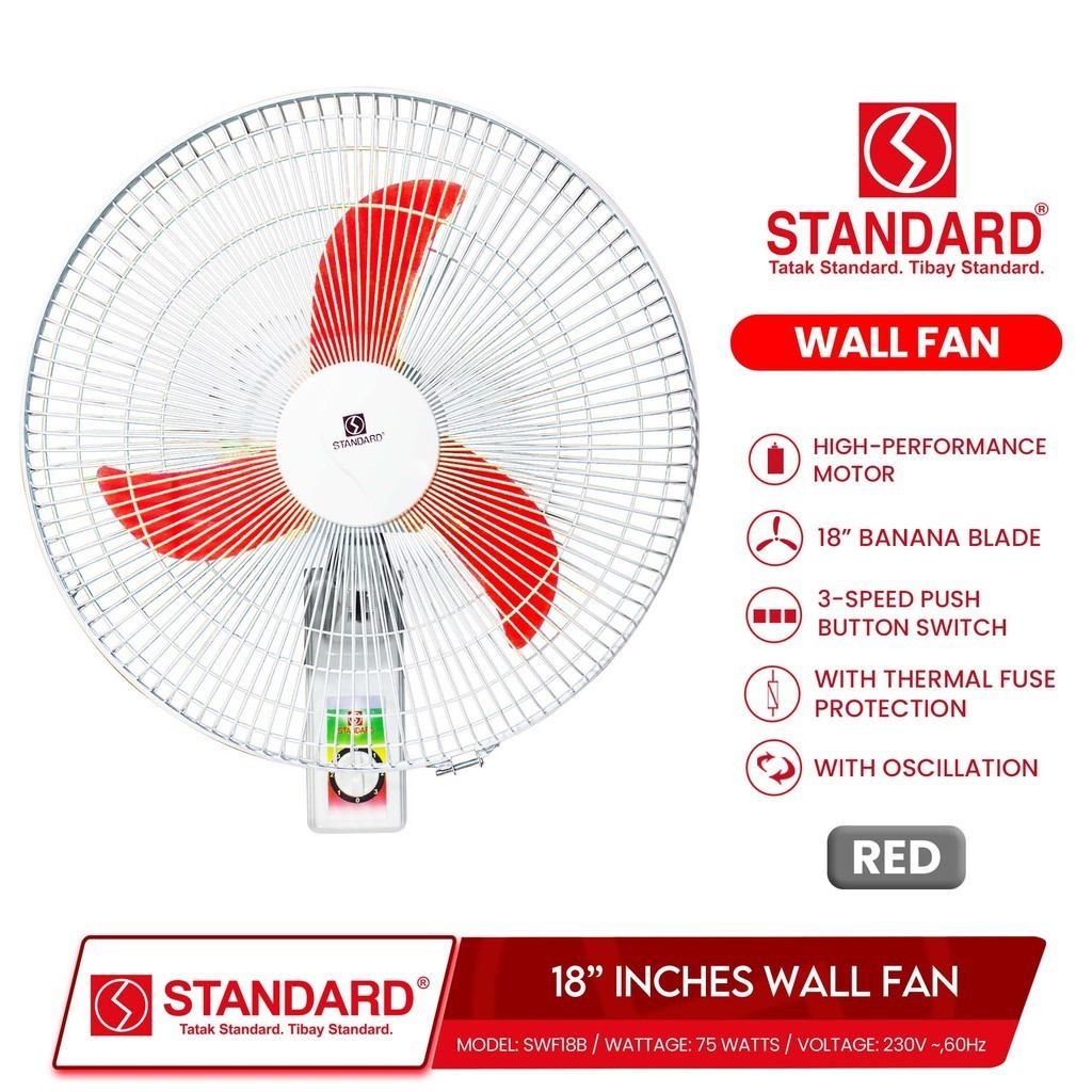 Standard Electric Fan Wall Fan 18 inches Banana Type Plastic Blade (75W ...
