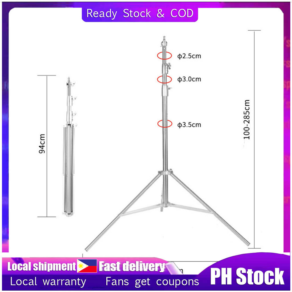 280CM Light Stand Tripod Stainless Steel Heavy Duty Stand for Studio ...