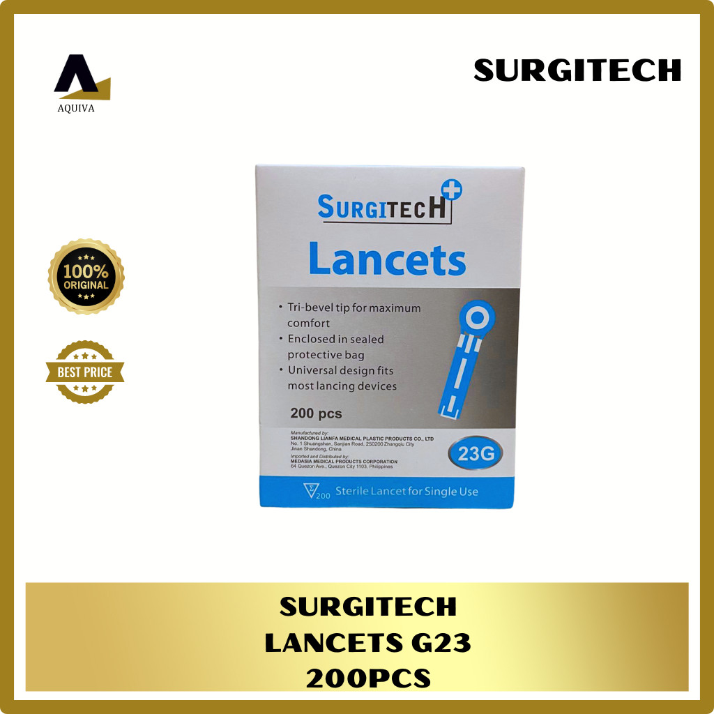 Surgitech Lancets Needle Gauge 23 (1 box - 200pcs) for Blood Sugar ...