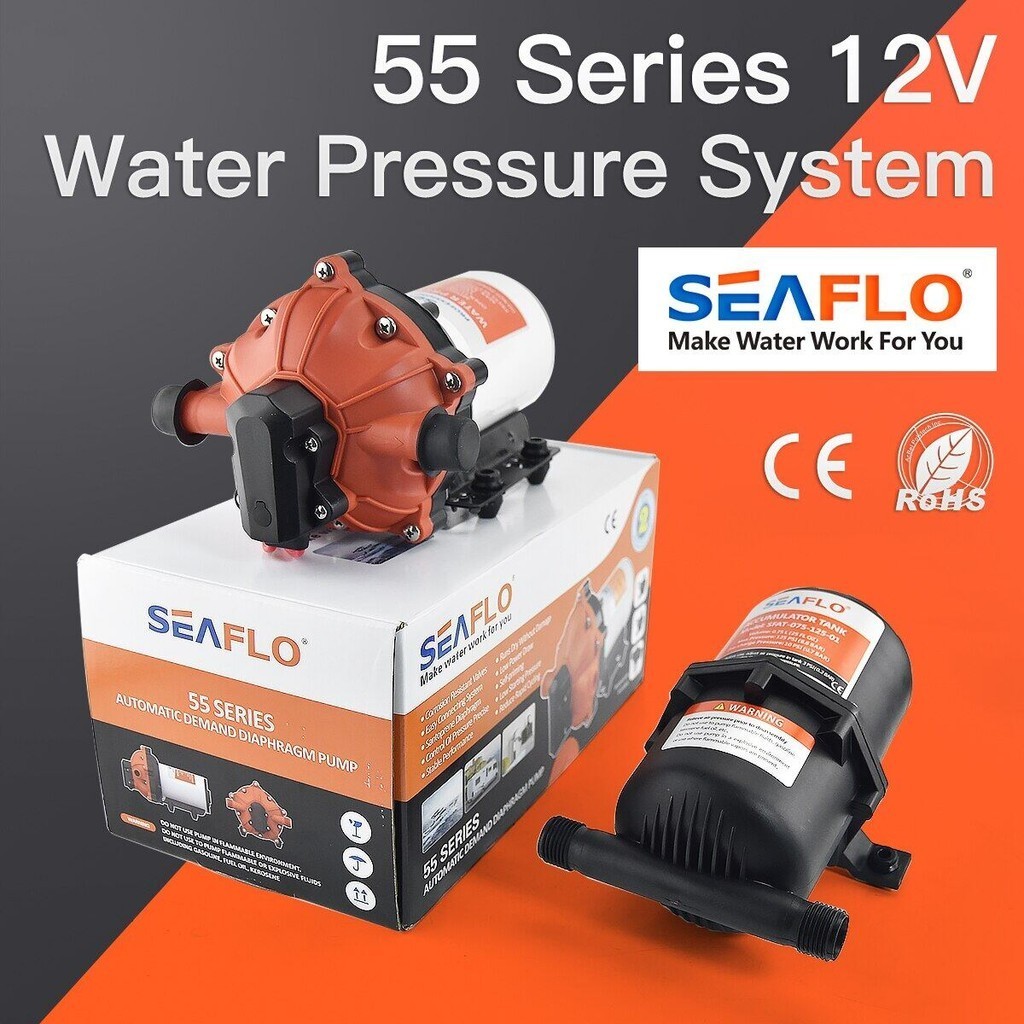 SEAFLO 55 Series Diaphragm Water Pump With Accumulator Tank 0.75 Liter 5.0GPM 60PSI 12V Yacht ...