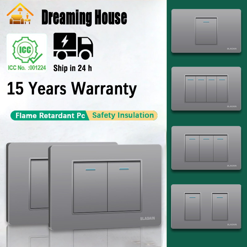 Wall Outlet Socket Steel Panel Light Switch for wall Modern 1/2/3 Gang ...