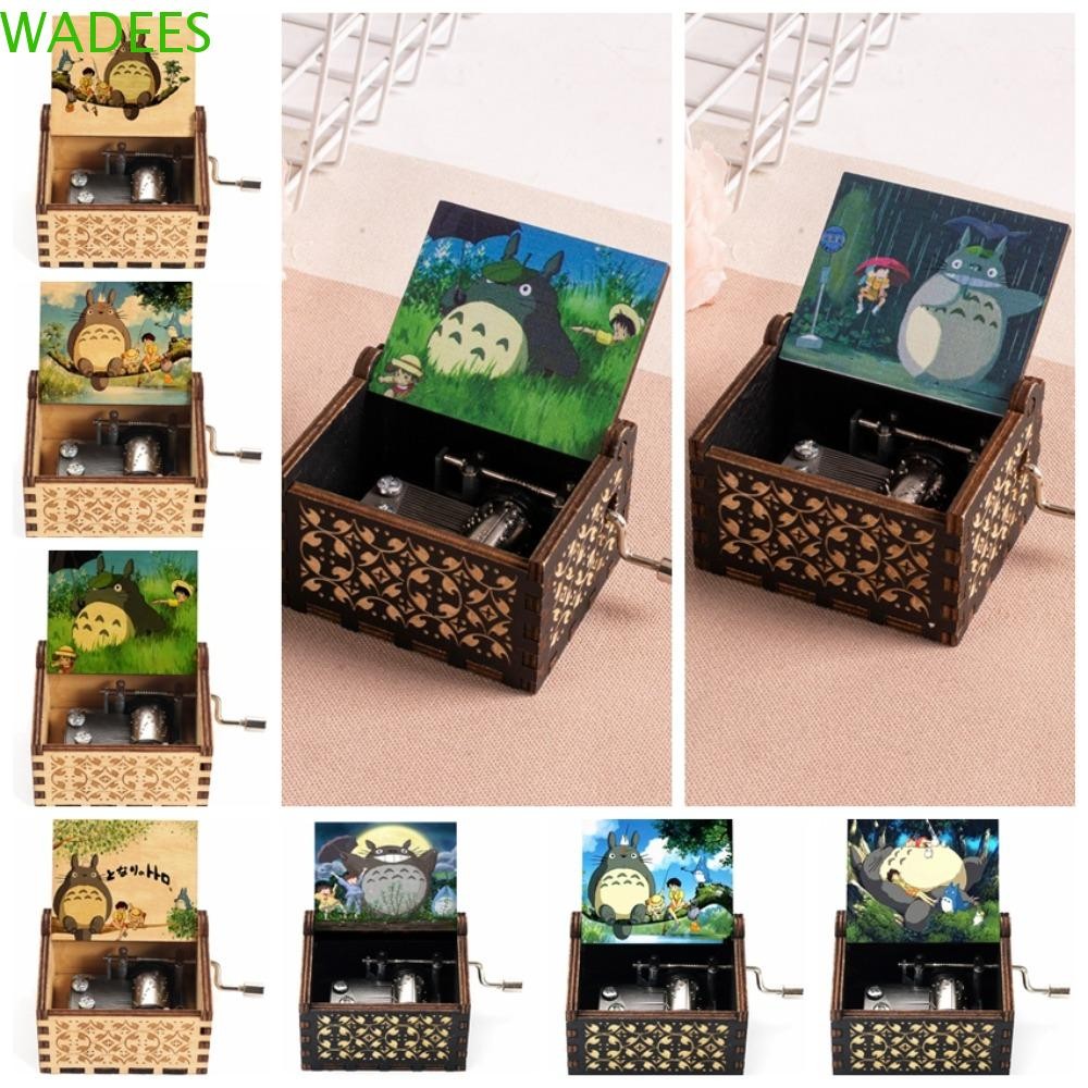 WADEES Totoro Wooden Hand Crank Music Box, Engraving Pattern Cartoon ...