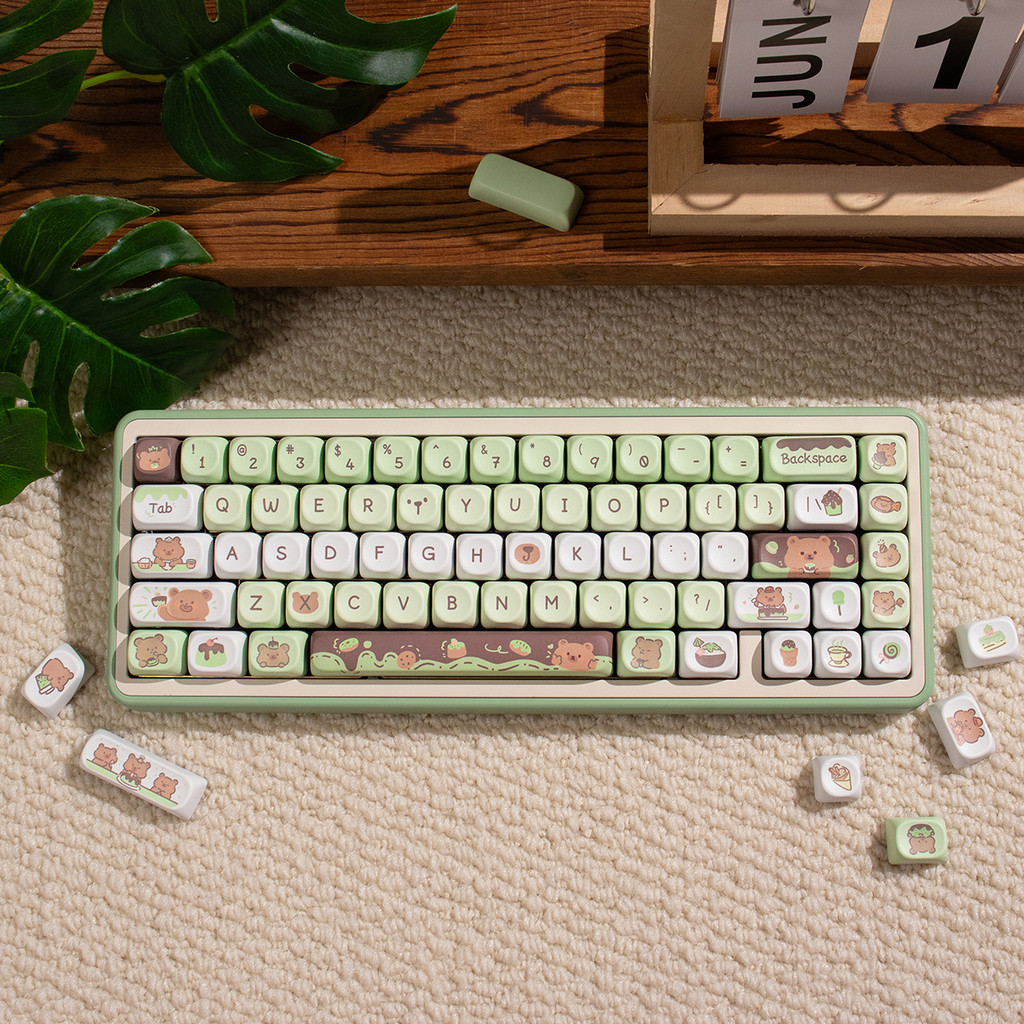 Yongqiu Dessert Bear Keycap Green cute PBT MOA profile keycaps set for ...