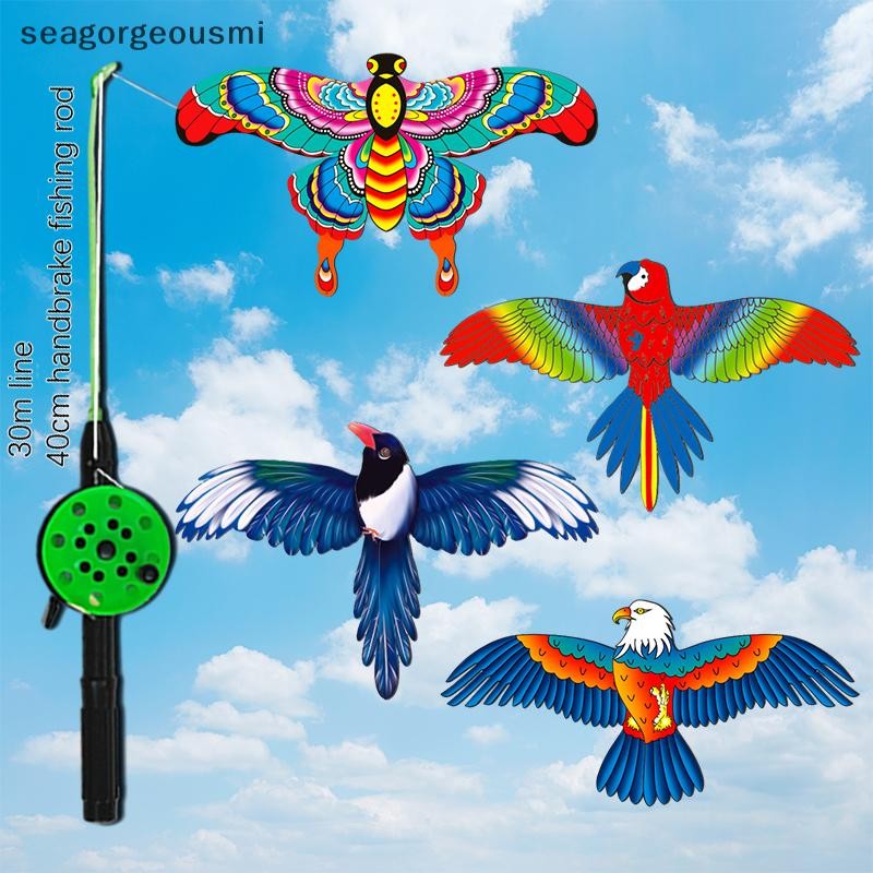 Seph 1Set Children Flying Kite Toy Cartoon Butterfly Mermaid Parrot ...