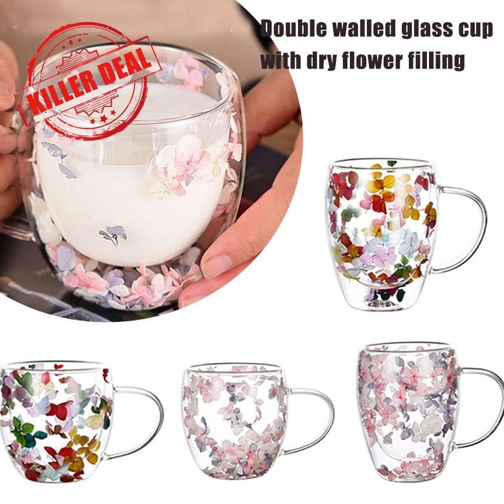 SENANA Double Wall Glass Cup Dried Flower Filler Quicksand Drinking ...