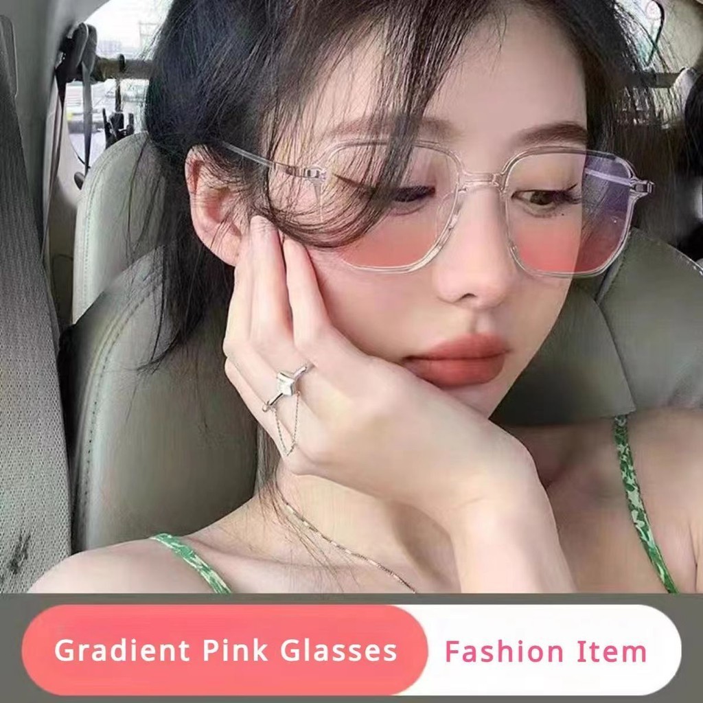 Gradient Pink Eyeglasses Large Frame Fashion Blush Glasses Anti ...