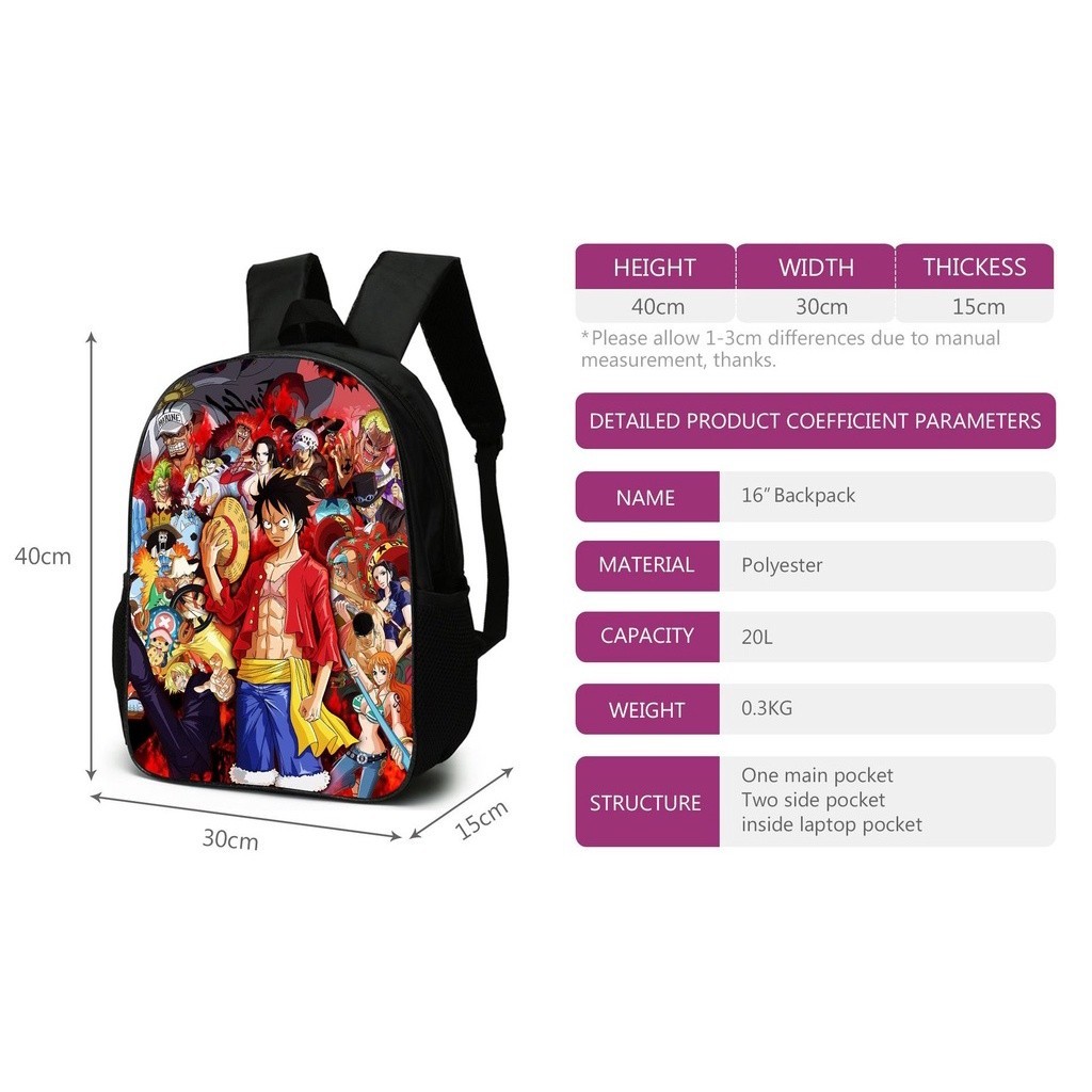 ONE PIECE Luffy School Bag for Kids Boys and Girls Zoro Male and Female ...
