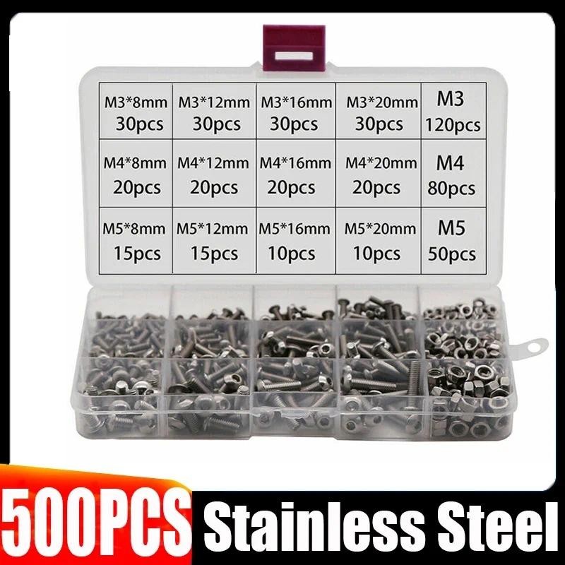 500pcs Stainless Steel M3 M4 M5 Hex Socket Head Button Allen Bolt Screw Assortment Kit Pan Head ...
