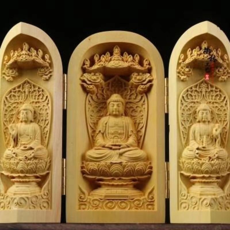 Box Box Wood Carving Western Three Holy Buddha Statue Ornaments Solid ... Box Box Wood Carving Western Three Holy Buddha Statue Ornaments Solid ...