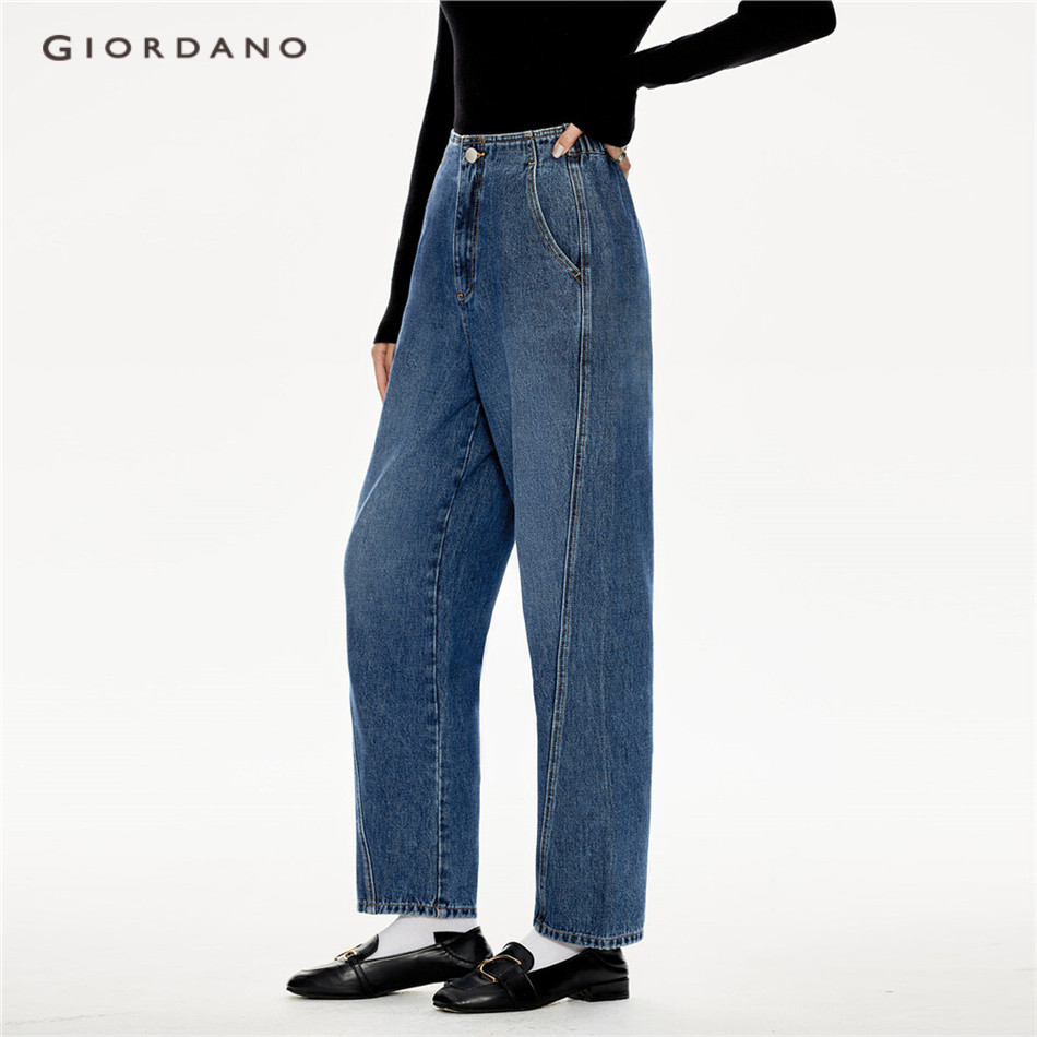 GIORDANO WOMEN Forward seam half elastic waist denim jeans 18413206 ...