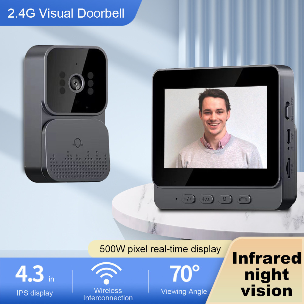 Video Doorbell IR Night Vision Wireless Door Bell 1080P 4.3inch IPS ...
