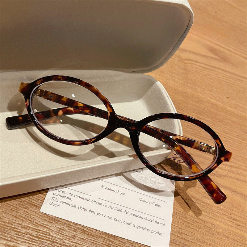 Retro oval frame glasses men's and women's anti-blue flat lens (can be ...